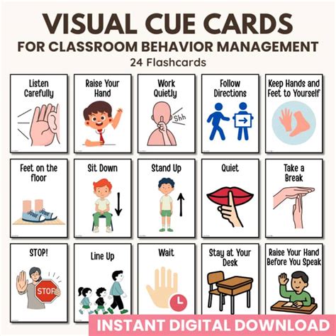 24 Behavior Flashcards Visual Cue Cards For Classroom Management