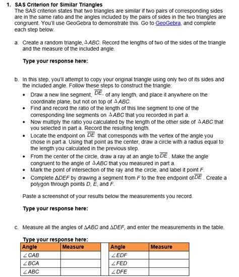 Solved SAS Criterion For Similar Triangles The SAS Chegg Com