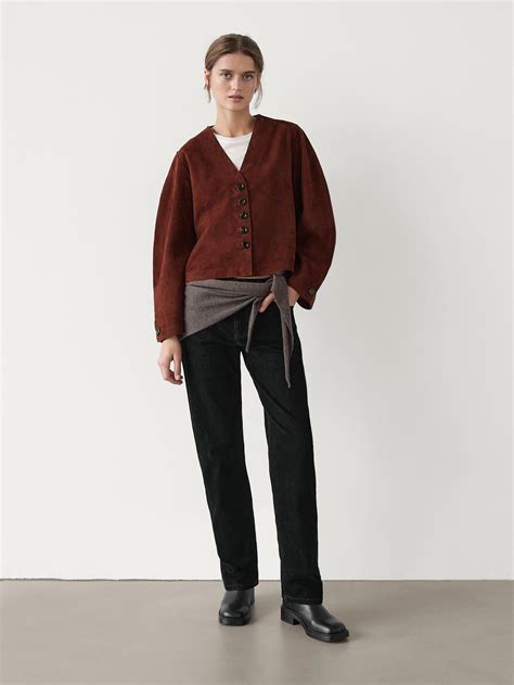 Short Suede Leather Jacket · Red · Skirts Massimo Dutti