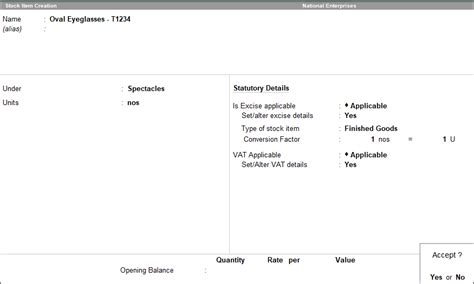 Create Stock Item In TallyPrime Excise For Manufacturer