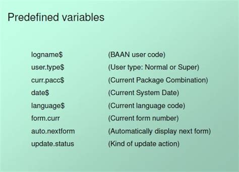 Predefined Variables Fullonbaan