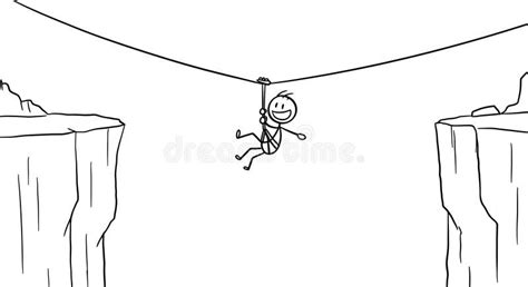 Stick Figure Cliff Zipline Adventure Stock Illustration Illustration