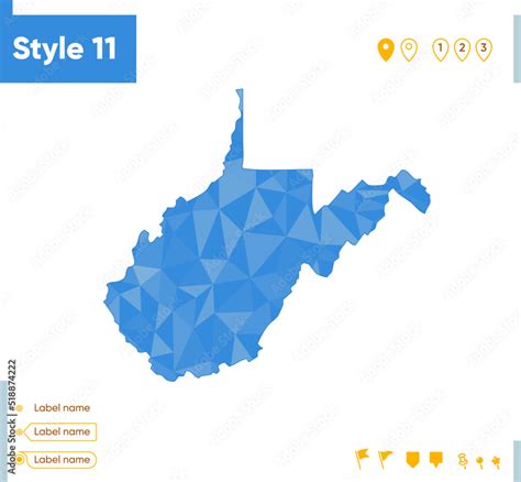 West Virginia Usa Blue Low Poly Map Polygonal Map Outline Map
