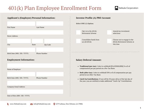 401 K Enrollment Form For Employees Venngage