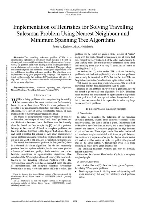 Pdf Implementation Of Heuristics For Solving Travelling Salesman Problem Using Nearest