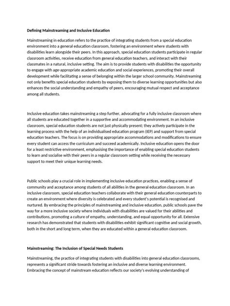 Inclusive Classroom And Mainstreaming Classroom Pdf Inclusion