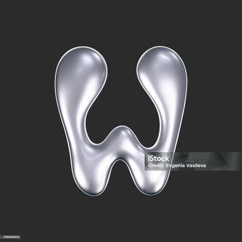 Y2k 스타일의 3d 크롬 액체 문자 W는 어두운 배경에 고립되어 있습니다 광택 있는 은색 효과가 있는 3d 금속 팽창된 거품 알파벳의 렌더링 3d 벡터 Y2k 타이포그래피