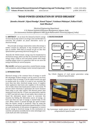 ROAD POWER GENERATION BY SPEED BREAKER PDF