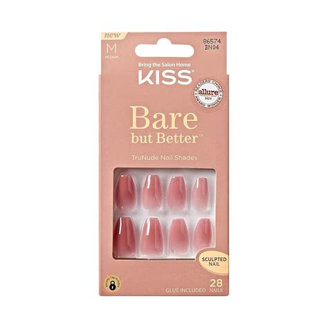 Brandclub Kiss Bare But Better Press On Nails Nail Glue Included Nude Nude Color Medium
