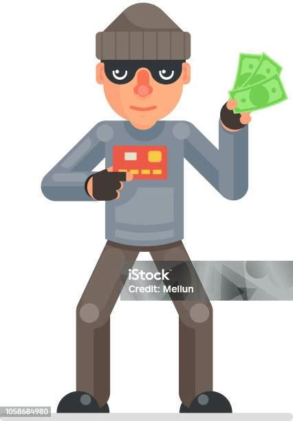 신용 카드 도난 돈을 사악한 탐욕 도둑 만화 악성 Bulgar 문자 플랫 디자인 절연 벡터 일러스트 레이 션 구매에 대한 스톡 벡터 아트 및 기타 이미지 Istock