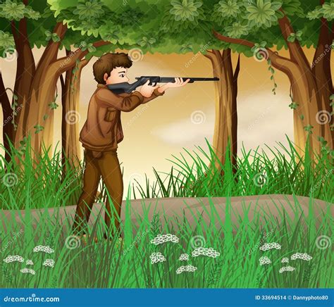 A Hunter Inside The Jungle Stock Vector Illustration Of Picutre 33694514