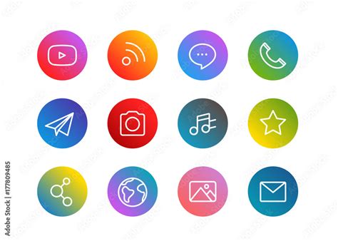 Trendy App Linear Icons Vector Set On Gradient Backgrounds Stock Vector
