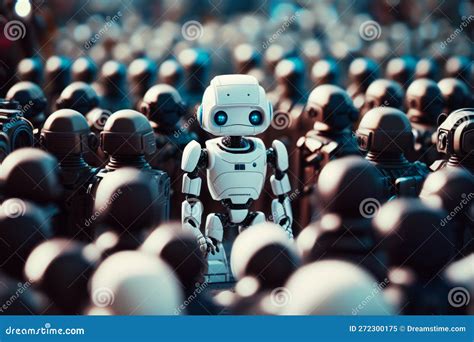 Grupo De Robots Parados Uno Al Lado Del Otro Frente A Una Multitud De