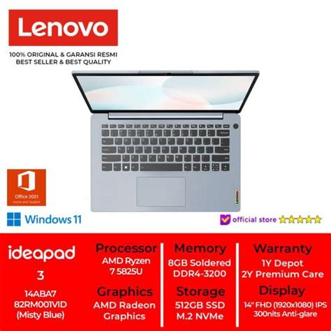 Promo Lenovo Laptop Ideapad Aba Amd Ryzen U Ram Gb Ssd Gb Windows