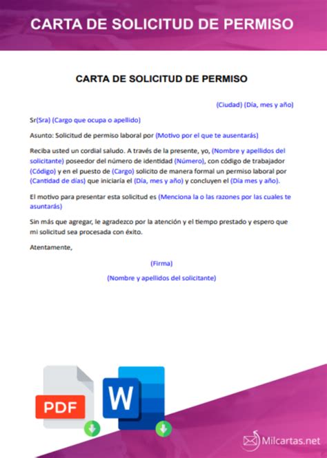 Modelos De Carta De Solicitud De Permiso Para Descargar En Word My