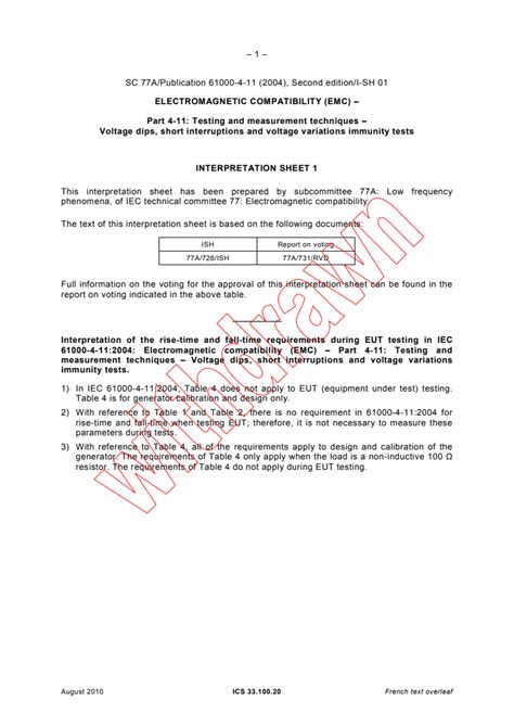 Iec 61000 4 11 2004 Ish1 2010 Interpretation Sheet 1 Electromagnetic Compatibility Emc Part