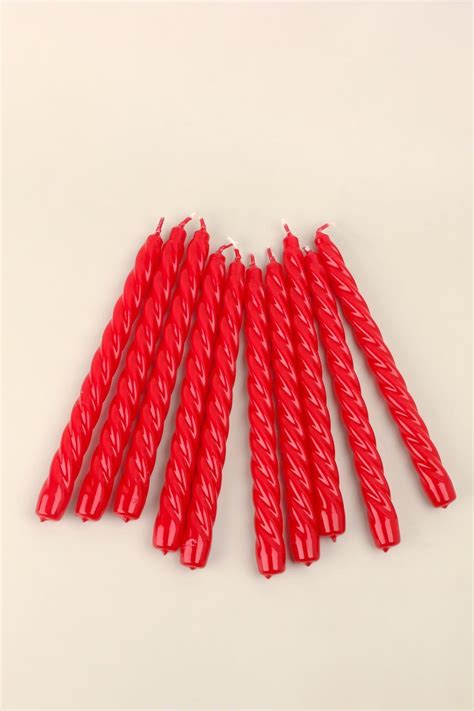 Pack Of 10 Or 20 Coraline Tall Red Candlesticks Twisted Dinner Candles