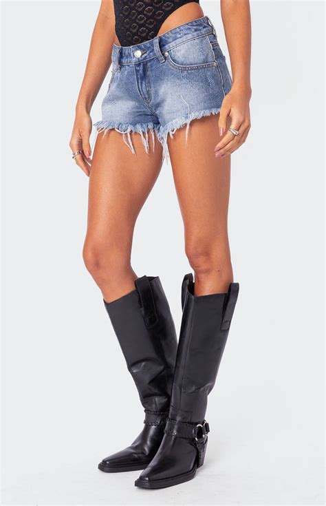 Edikted Erika Low Rise Frayed Denim Shorts Pacsun