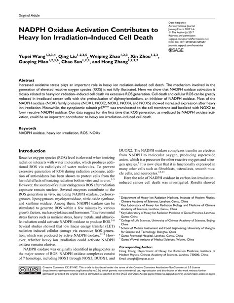 Pdf Nadph Oxidase Activation Contributes To Heavy Ion Irradiation