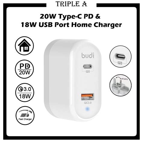 Budi Charger Quick Charge 3 0 Usb Output Type C Pd Output Fast Charging Uk 3 Pin Charger