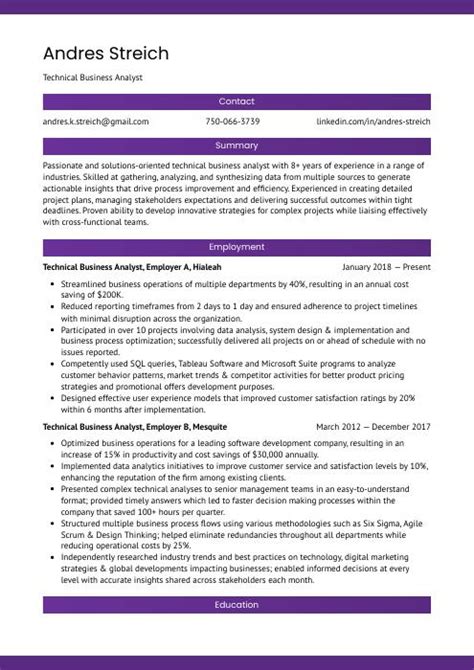 Technical Business Analyst Resume Cv Example And Writing Guide