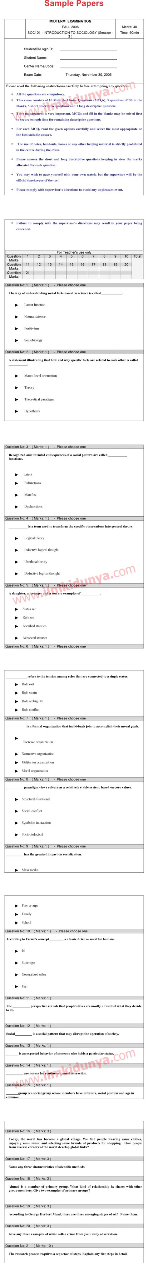 Soc101 Introduction To Sociology Bs Biotechnology Vu University Past