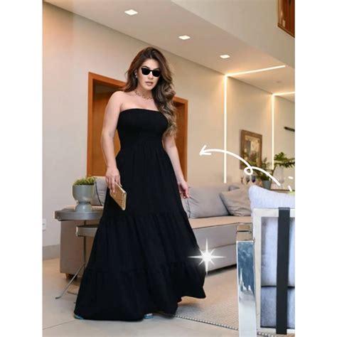 Vestido Feminino Longo Lastex Tomara Que Caia Shopee Brasil
