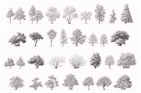 Premium AI Image Collection Minimal Style Tree Line Drawing Side View Set Of Graphics Trees