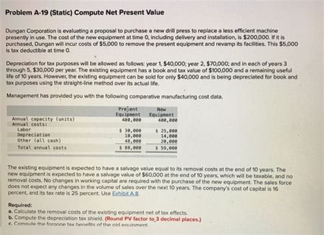 Solved Problem A Static Compute Net Present Value Chegg