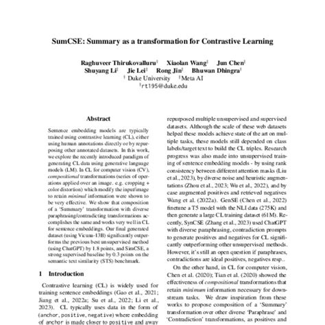 Sumcse Summary As A Transformation For Contrastive Learning Acl Anthology