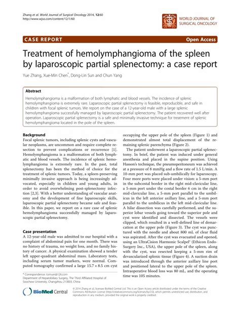Pdf Treatment Of Hemolymphangioma Of The Spleen By Laparoscopic