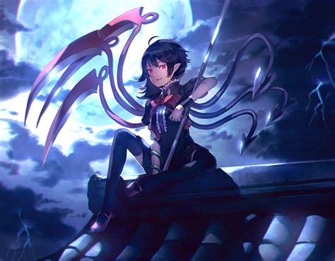 Hd Wallpaper Anime Touhou Black Hair Girl Nue Houjuu Short Hair