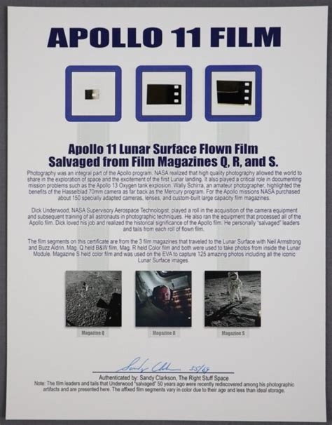 Apollo 11 Lunar Surface Flown Film Sections On Coa Bid Again Auctions