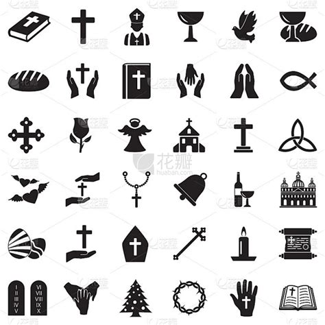基督教的图标。黑色的平面设计。矢量插图。素材 花瓣网