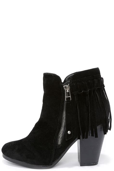 Cute Black Booties Fringe Booties High Heel Booties 3500 Lulus