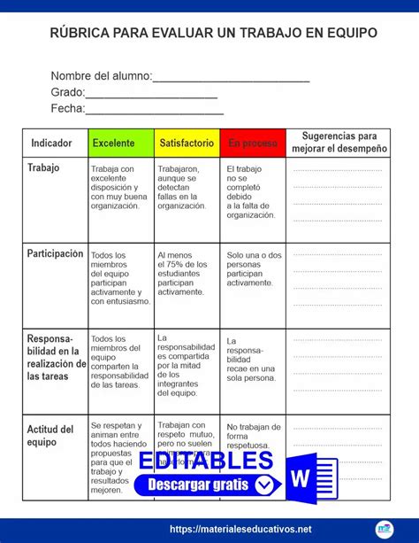 Rubrica Para Evaluar El Trabajo En Equipo R Bricas Tecnicas De The