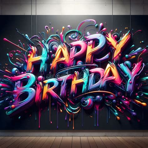 3d Render Of Graffiti Art Happy Birthday Stock Illustration