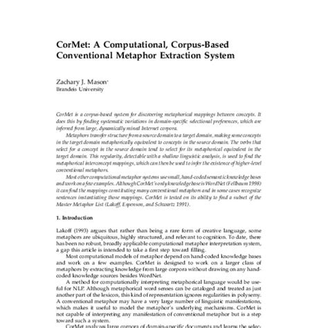 Cormet A Computational Corpus Based Conventional Metaphor Extraction System Acl Anthology