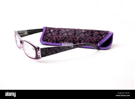 Purple Reading Glasses And Case With Floral Pattern On The Arms And On
