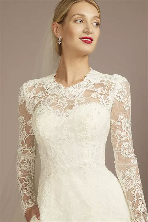 Allover Lace Long Sleeve Mock Neck Wedding Dress Davids Bridal