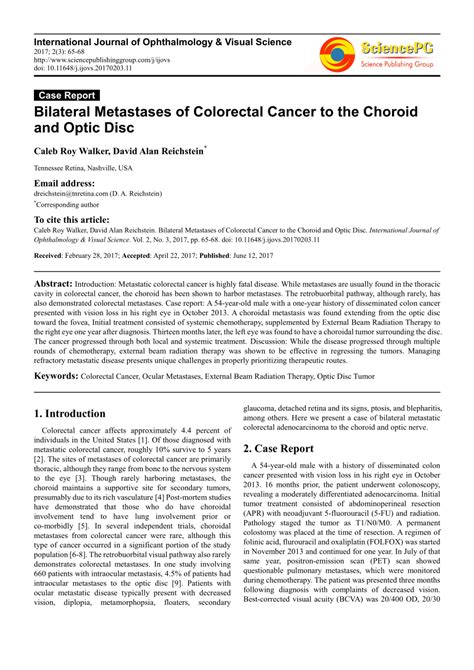 Pdf Bilateral Metastases Of Colorectal Cancer To The Choroid And Optic Disc