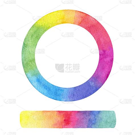 手绘水彩颜色轮和渐变描边孤立的白色背景。
