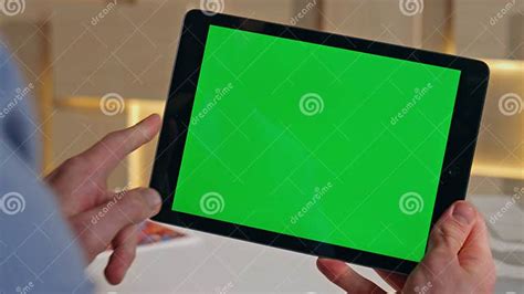 Ceo Hand Touching Chroma Key Tablet Checking Work Project at Work Desk ...