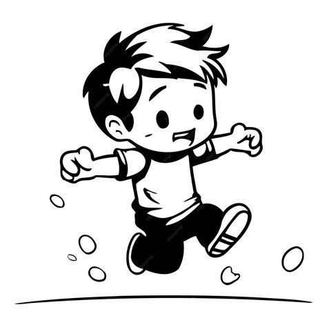 Мультфильмный мальчик бегущий под дождем Векторная иллюстрация Премиум векторы