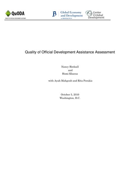 Pdf Quality Of Official Development Assistance Assessment