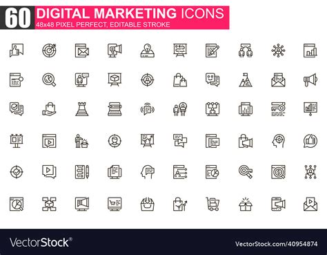 Digital Marketing Thin Line Icon Set Marketing Vector Image
