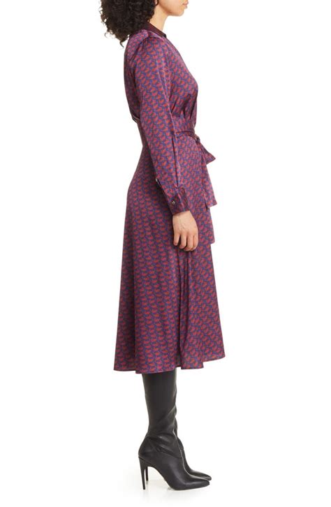 Tahari Asl Geo Print Long Sleeve Hammered Satin Midi Shirtdress Nordstrom