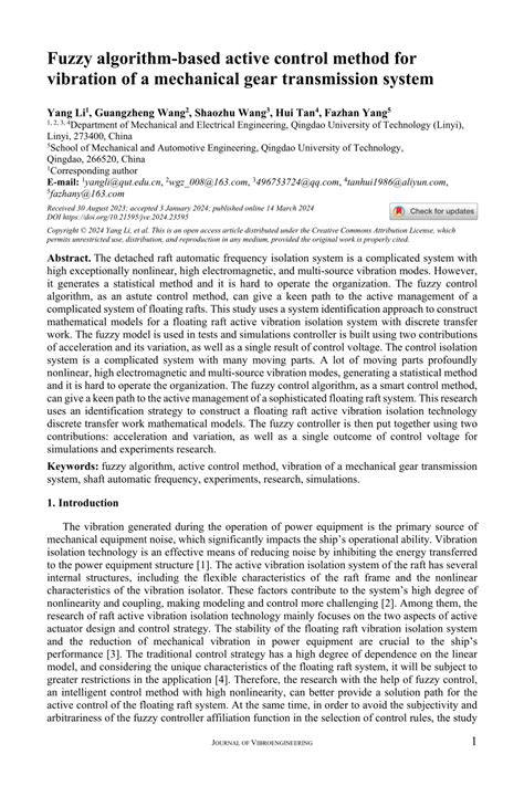 pdf fuzzy algorithm based active control method for vibration of a