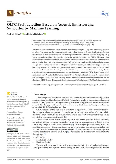Pdf Oltc Fault Detection Based On Acoustic Emission And Supported By