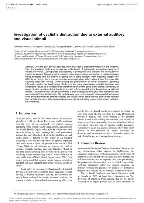 Pdf Investigation Of Cyclists Distraction Due To External Auditory And Visual Stimuli
